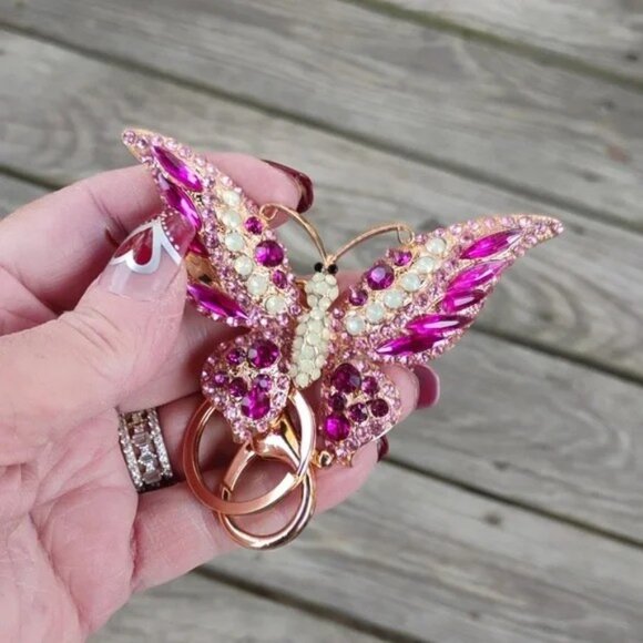 Bags | Extra Large Pink Butterfly Rhinestone Bactrim | Poshmark